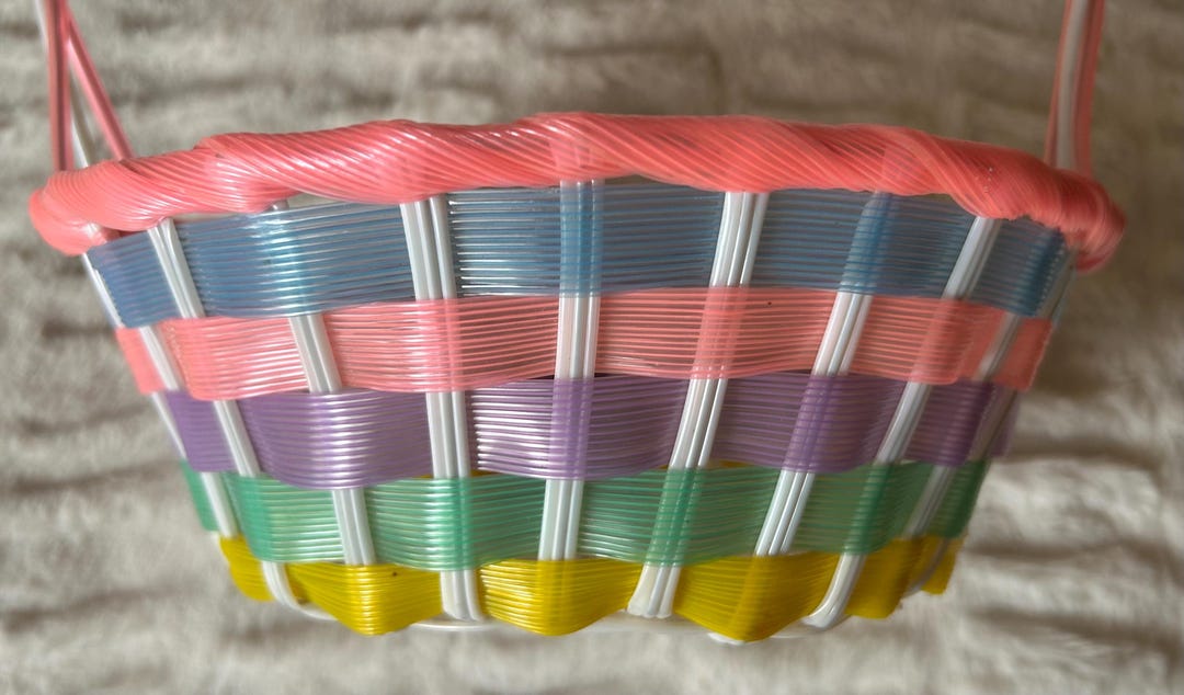 Vintage Spring Pastel Pink Purple Green Blue Yellow White Plastic Woven ...