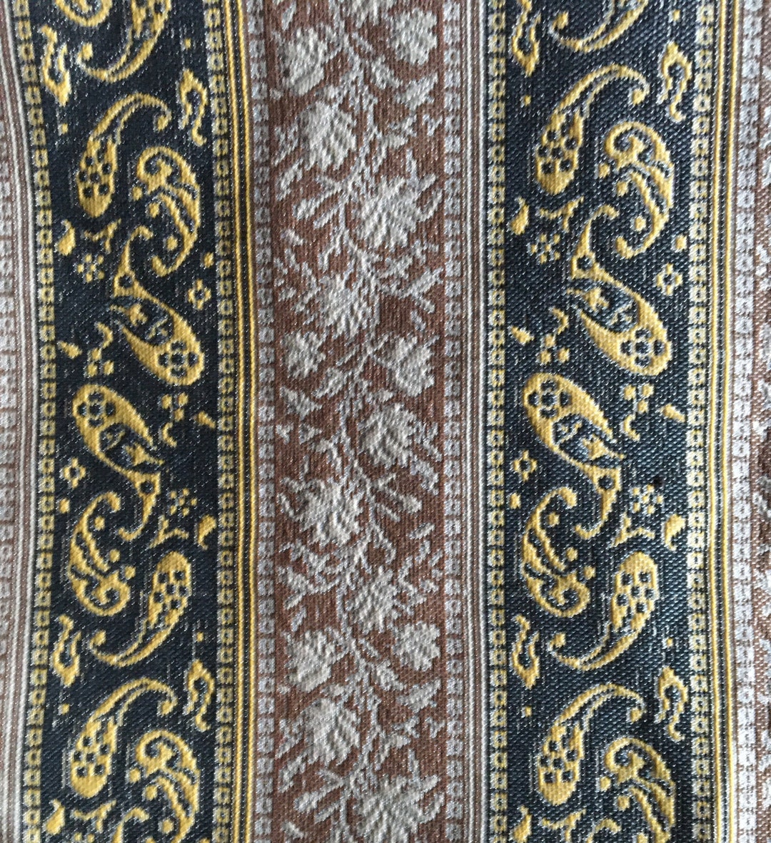 Vintage Hudson's Gold Yellow Tan Beige Navy Blue Striped Floral Paisley ...