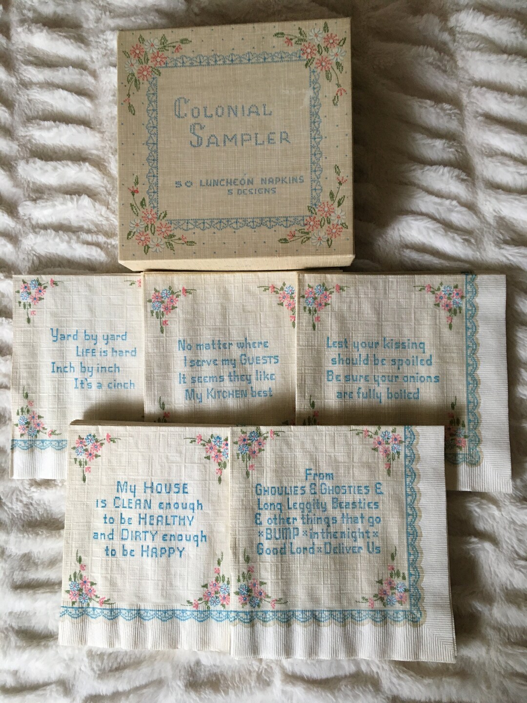 Vintage Box of 49 Colonial Sampler Luncheon Paper Napkins 5 Designs - Etsy