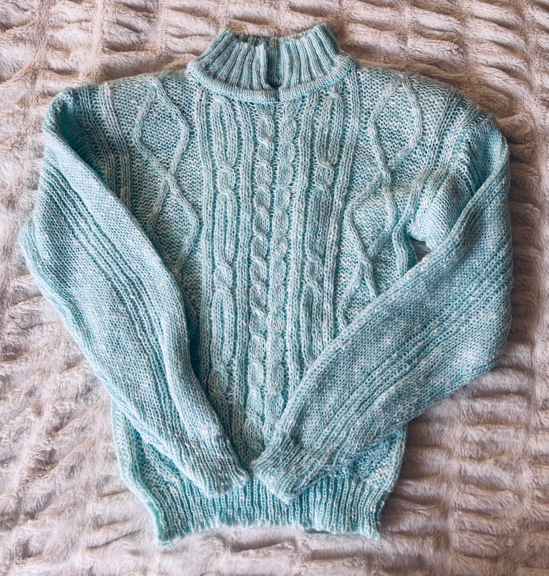 Vintage Deb Aqua Blue Spring Pastel Acrylic Padded Shoulders Cableknit ...