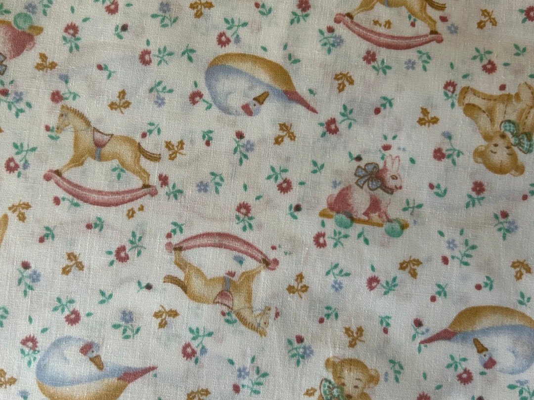 Vintage 1980s Cuddle Prints Mint Green Mauve Pink Teddy Bears Bunny ...