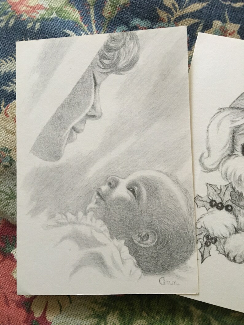 7 Vintage Christmas Ann Adams Artist Deer Jesus Mary Puppy - Etsy