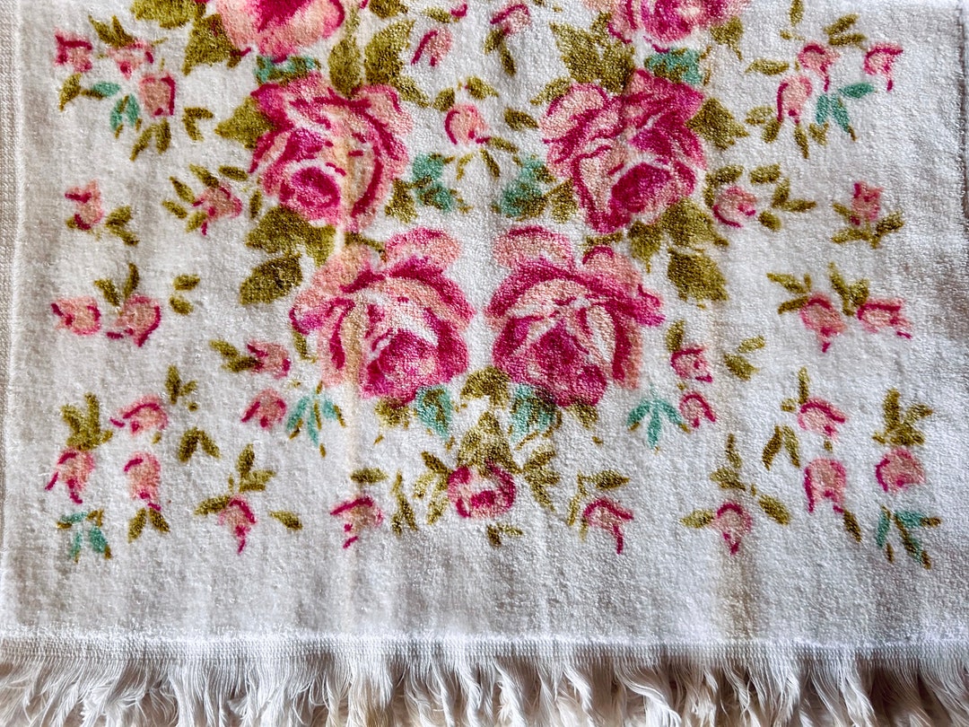 Vintage 1960's Retro Springmaid Pink Aqua Blue Green Rose Floral ...