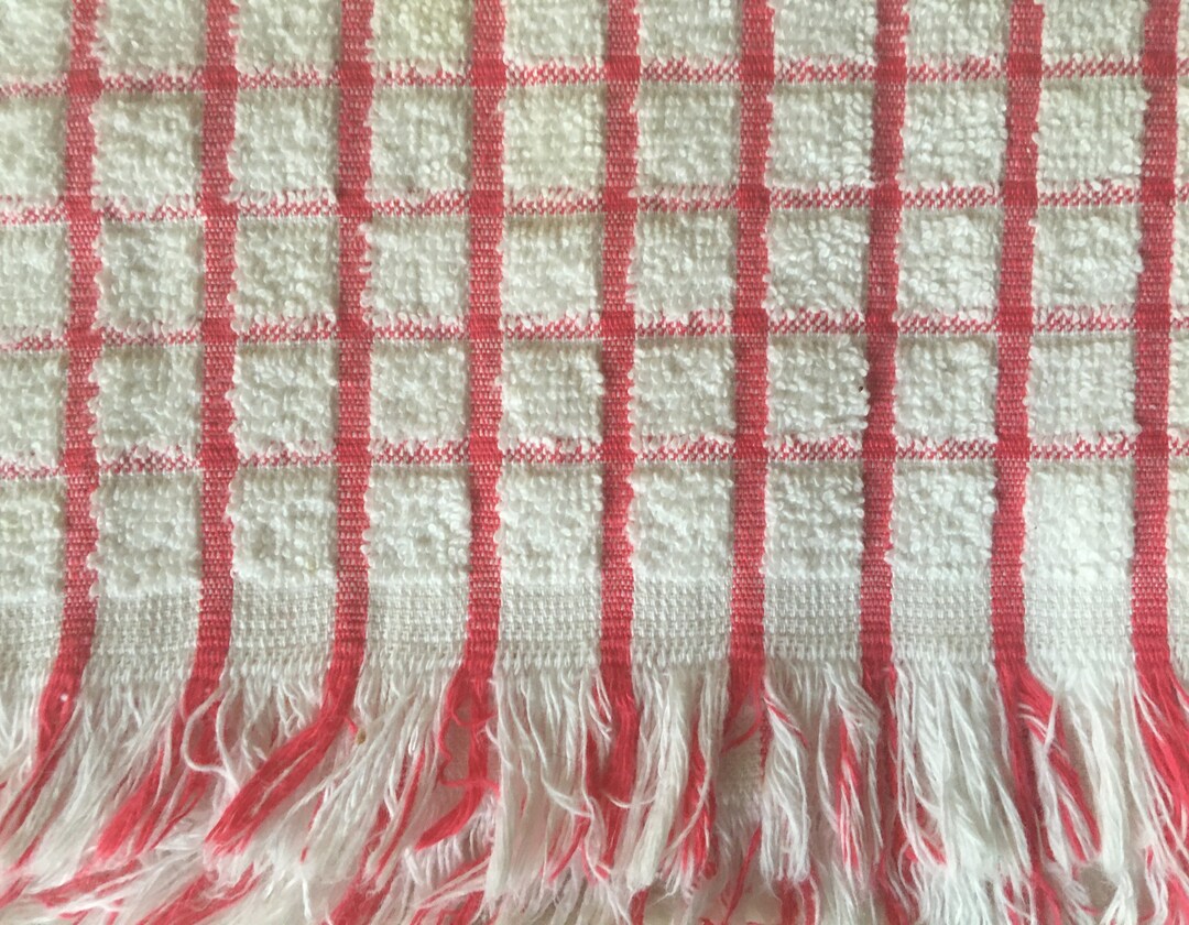 Vintage Cone Red White Gingham Check Fringed All Cotton Kitchen Towel ...