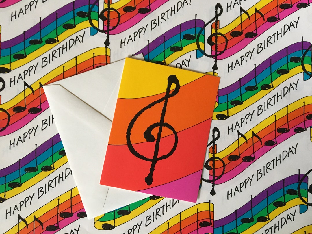 Vintage Happy Birthday Music Notes Rainbow Gift Wrap Wrapping Paper ...