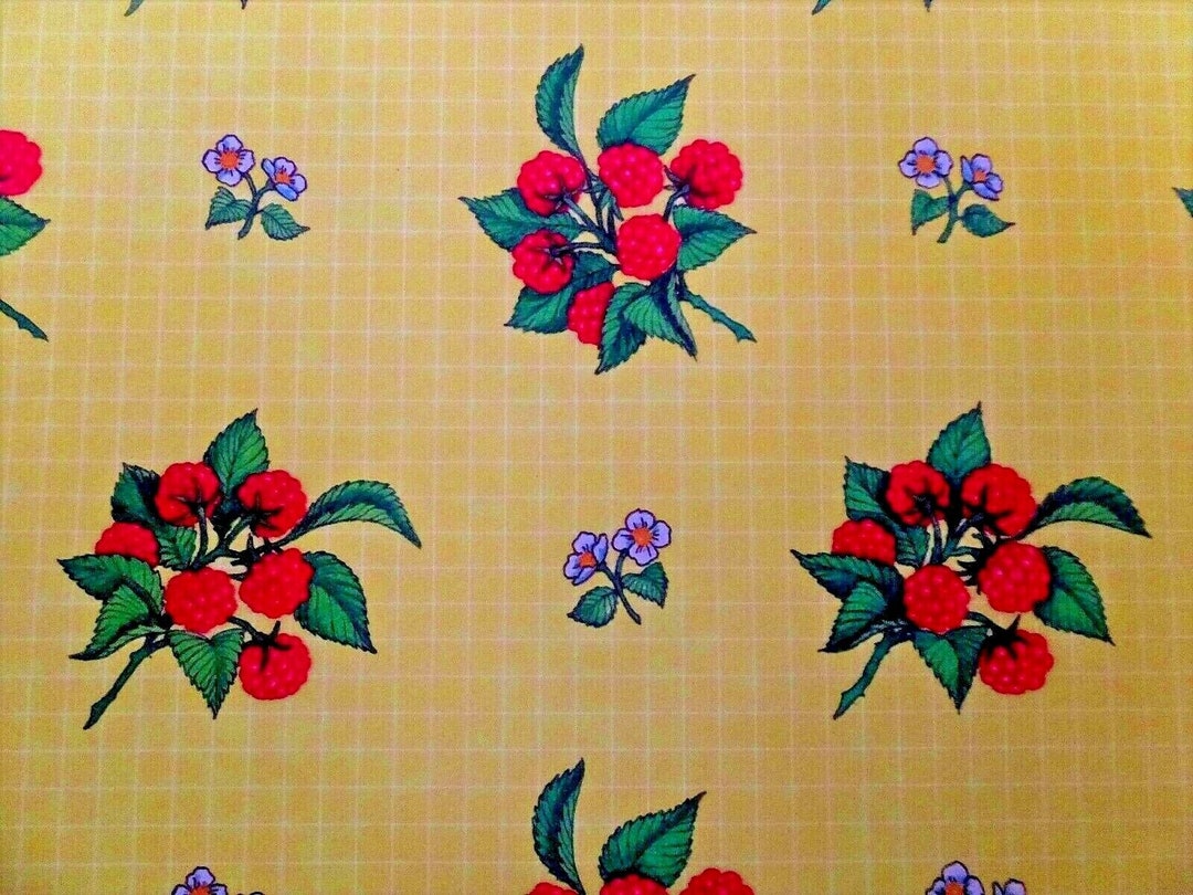 Vintage Garden Ripe Red Raspberries Raspberry Yellow Check Gift Wrap ...