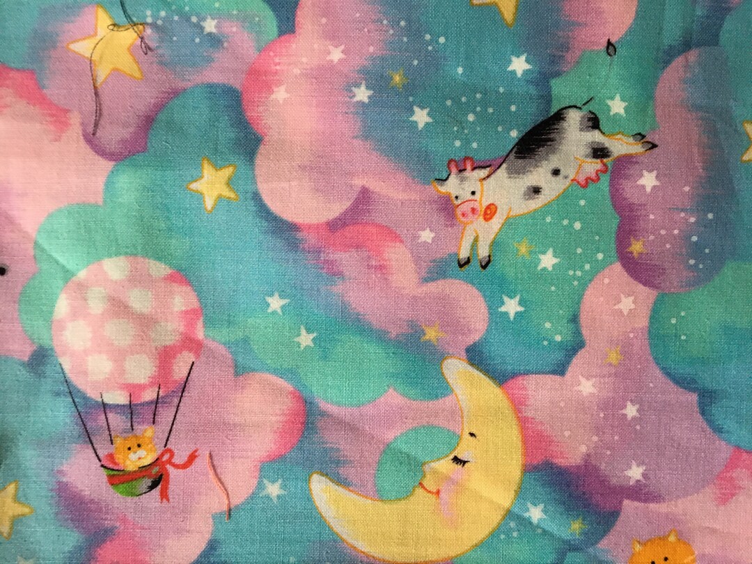 Vintage Cow Jumping Over the Moon Cat and the Fiddle Hot Air Balloon ...