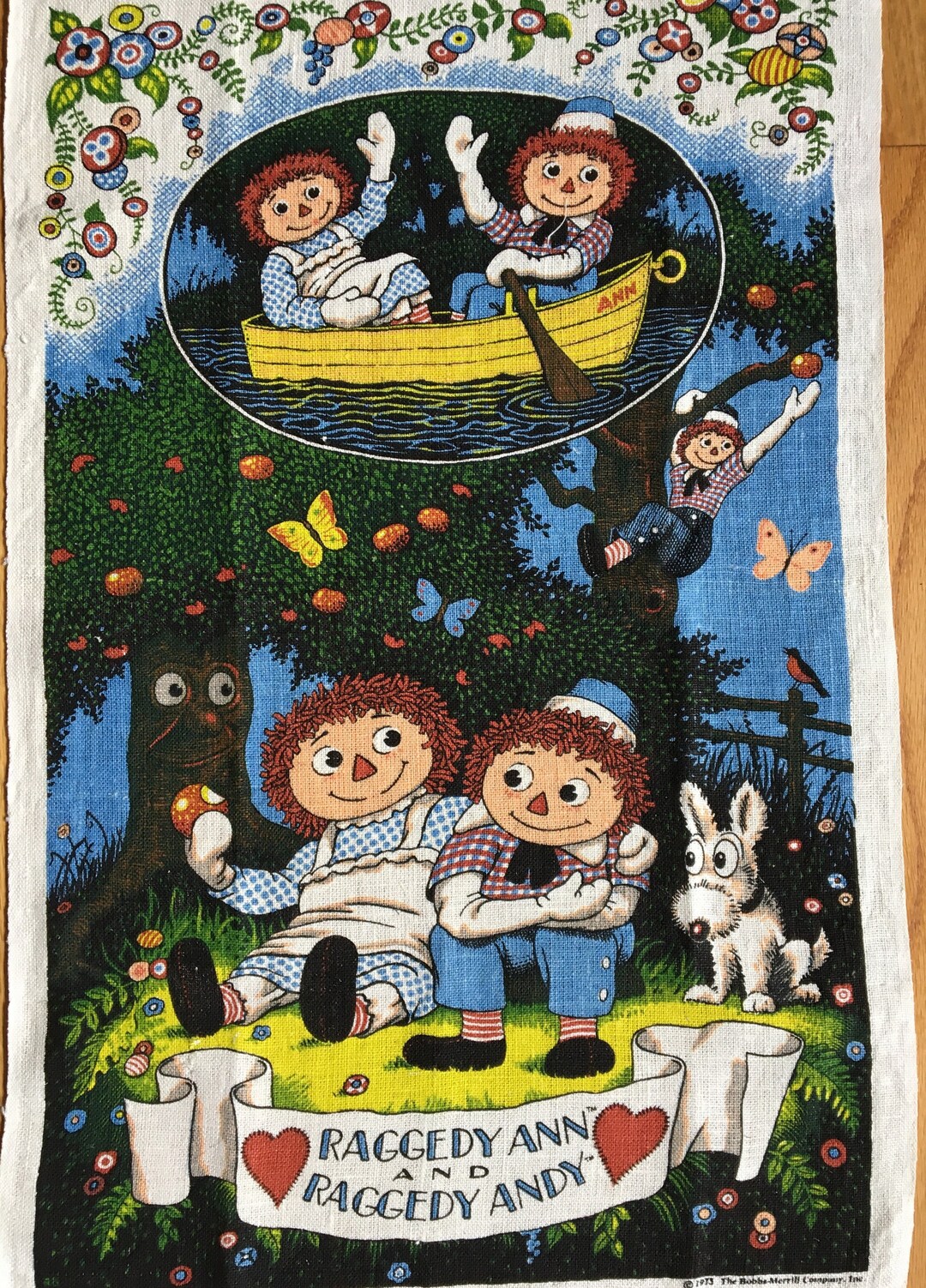Vintage 1973 Bobbs Merrill Raggedy Ann and Raggedy Andy Linen Tea Towel ...