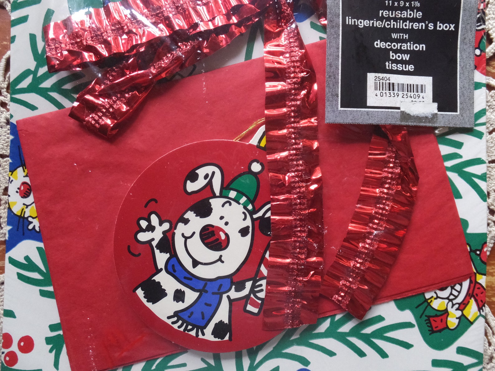 Vintage Christmas Mervyn's Complete Gift Wrap Ensemble Santa Puppy ...