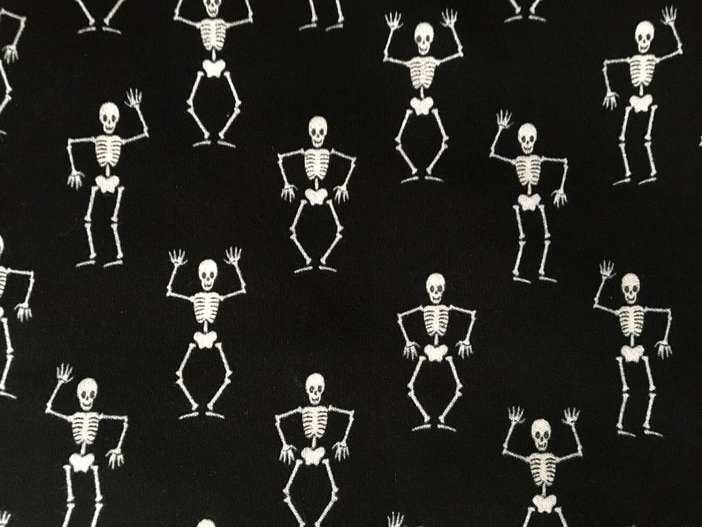 Vintage Doodles Dancing Skeleton Black White Knit Fabric - Etsy