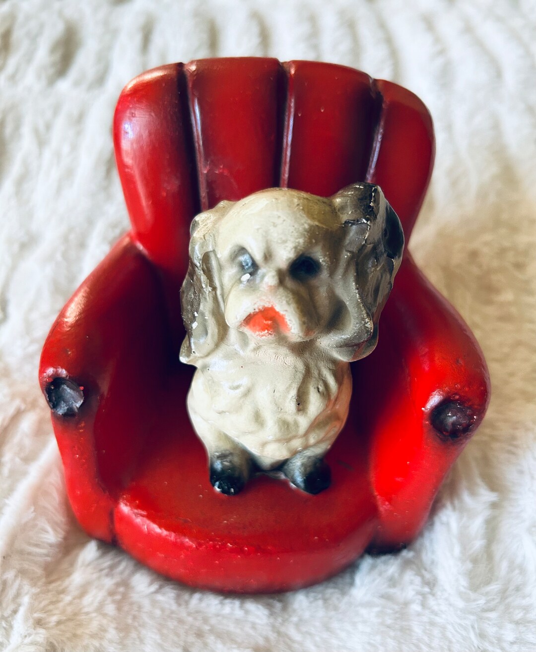 Vintage 1940's Regal Cavalier Spaniel Sitting on a Comfy Red Chair ...