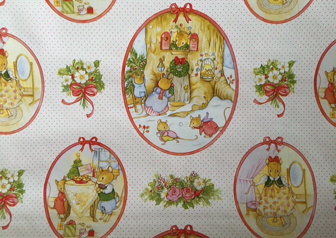 Vintage 1980's Christmas Mouse Mice Family Home Gift Wrap Wrapping ...