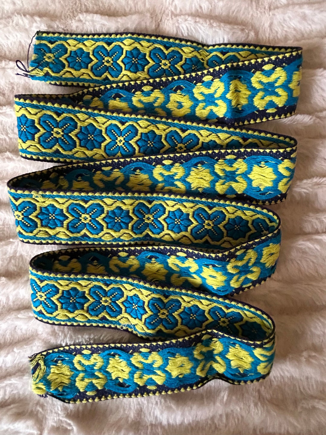 Vintage 1970's Flower Power Hippie Floral Embroidered Yellow Blue Black ...