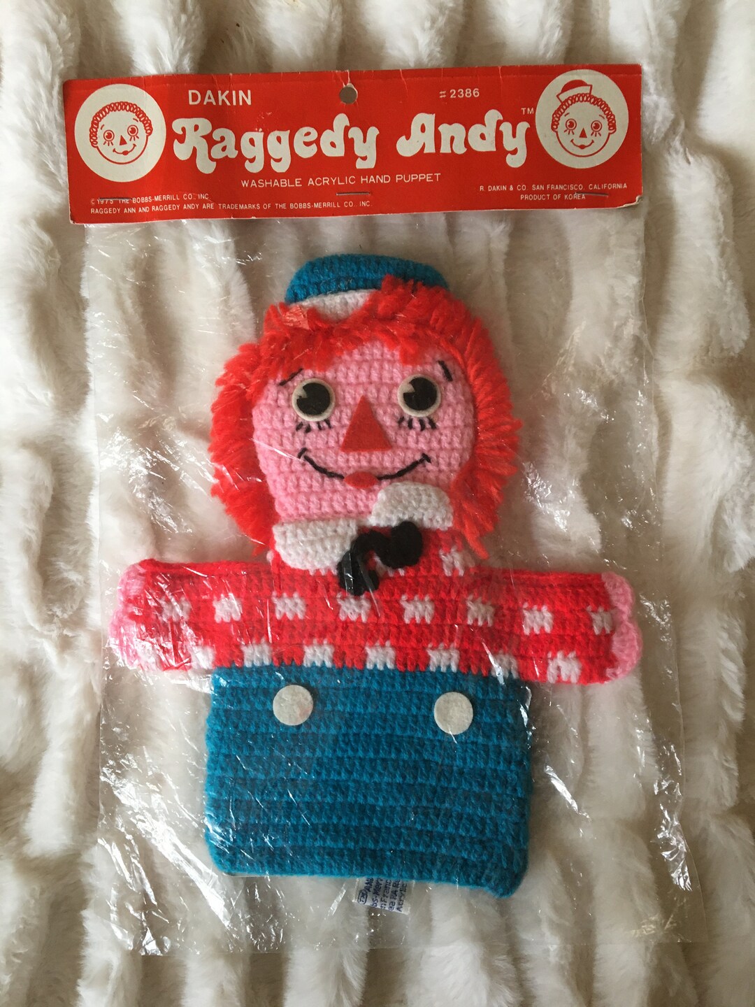 Vintage 1975 Dakin Raggedy Andy Knitted Hand Puppet in Original ...