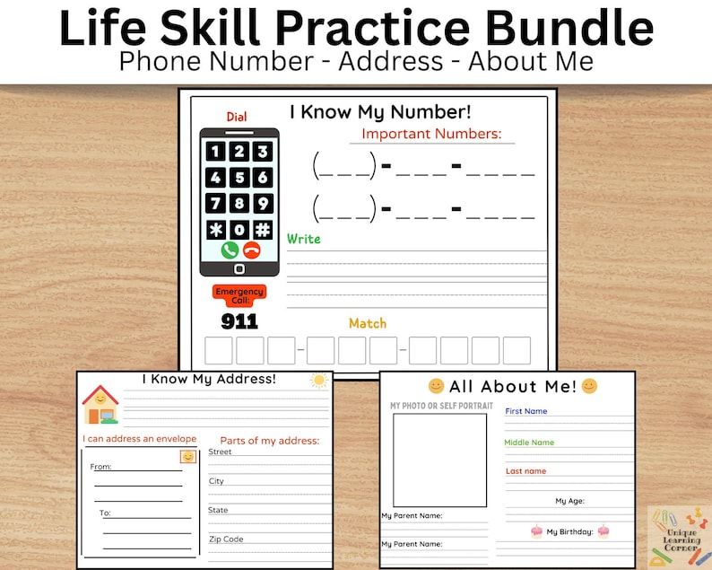 Life Skills Practice Bundle: Phone, Address & About Me (PDF Printable ...