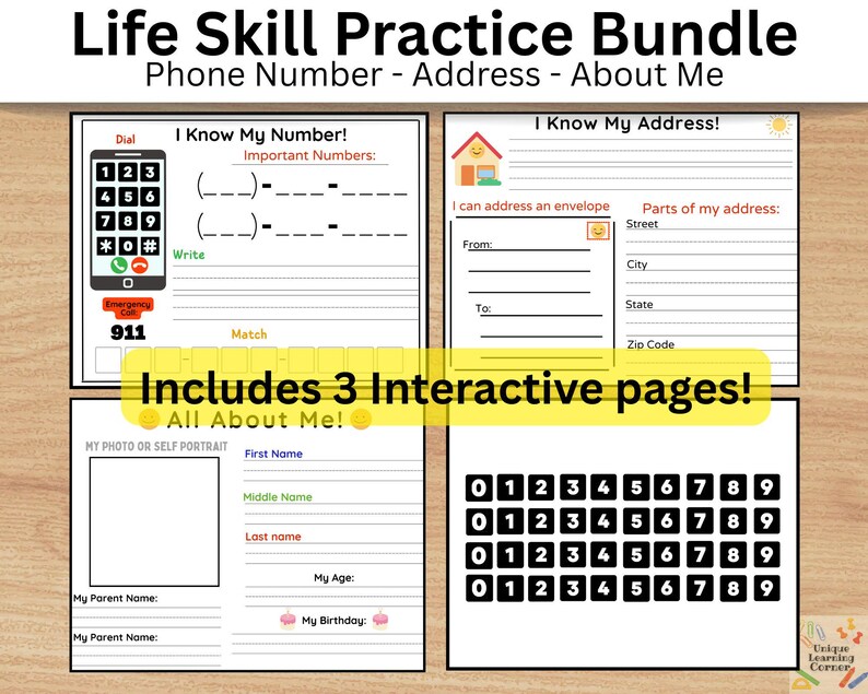 Life Skills Practice Bundle: Phone, Address & About Me (PDF Printable ...