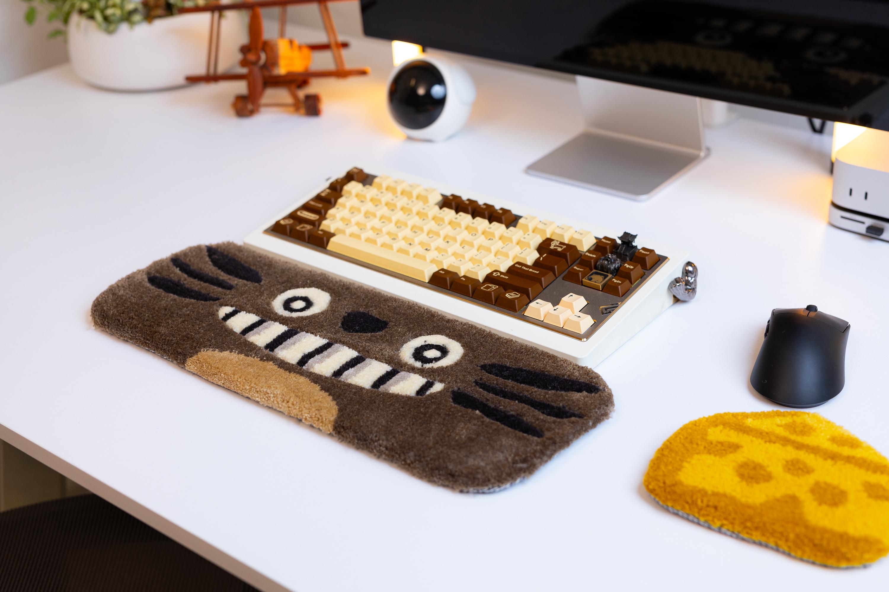 Totoro Keyboard Rug With Wrist Rest – Handmade Tufted Brown Desk Mat ...