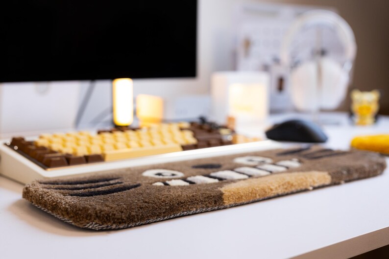 Totoro Keyboard Rug With Wrist Rest – Handmade Tufted Brown Desk Mat ...