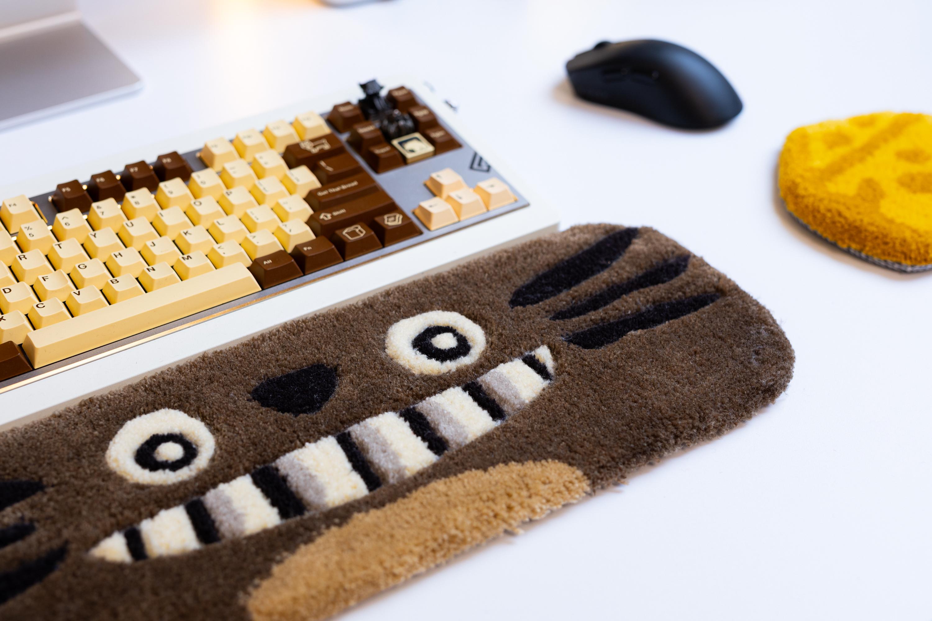 Totoro Keyboard Rug With Wrist Rest – Handmade Tufted Brown Desk Mat ...