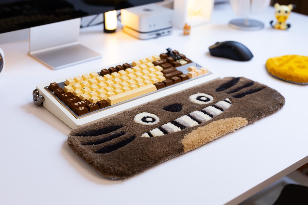 Totoro Keyboard Rug With Wrist Rest – Handmade Tufted Brown Desk Mat ...
