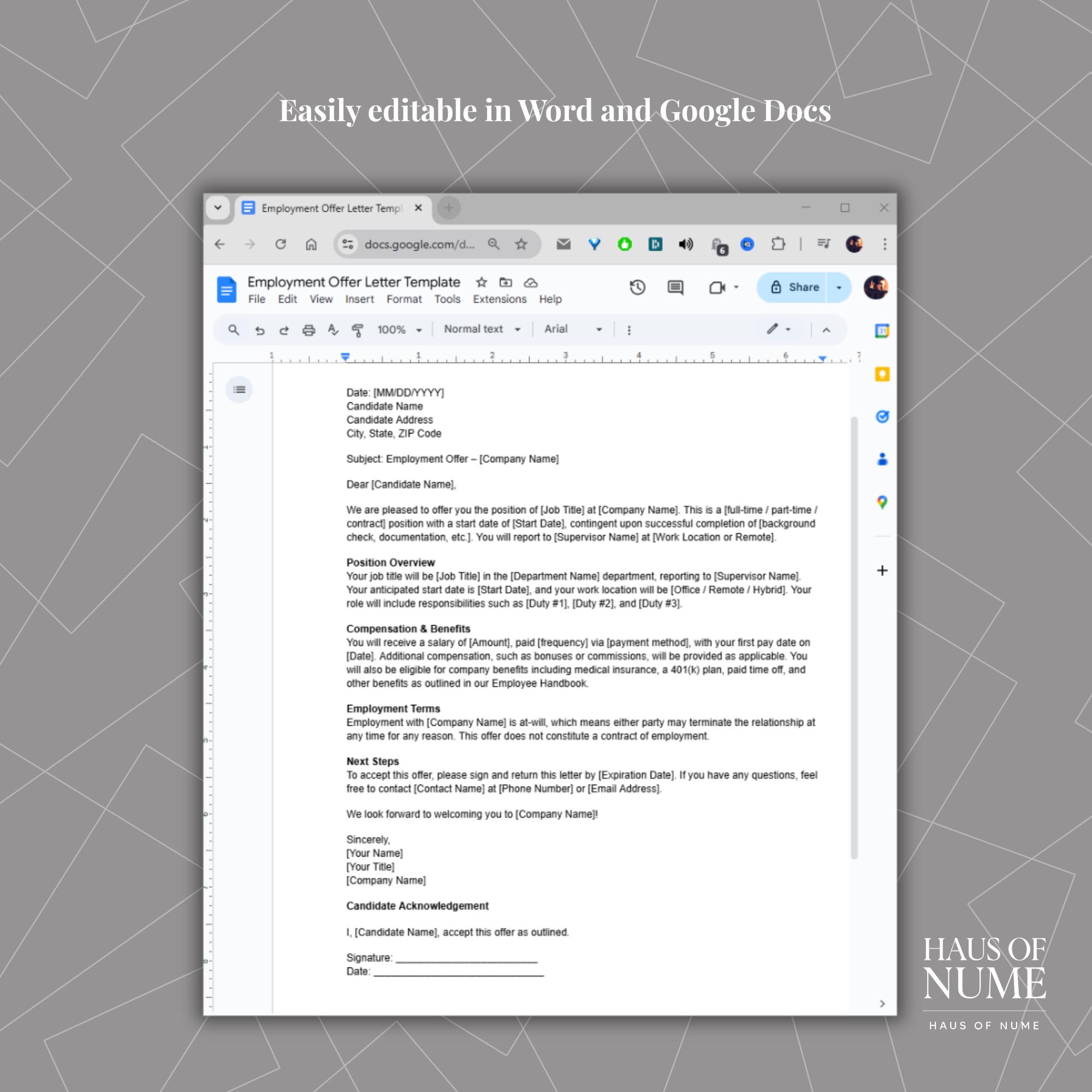 Editable Employment Offer Letter Template: Word & Google Docs - Etsy