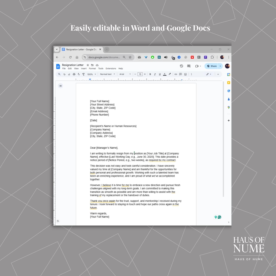 Professional Resignation Letter Template Editable in Google Docs and ...
