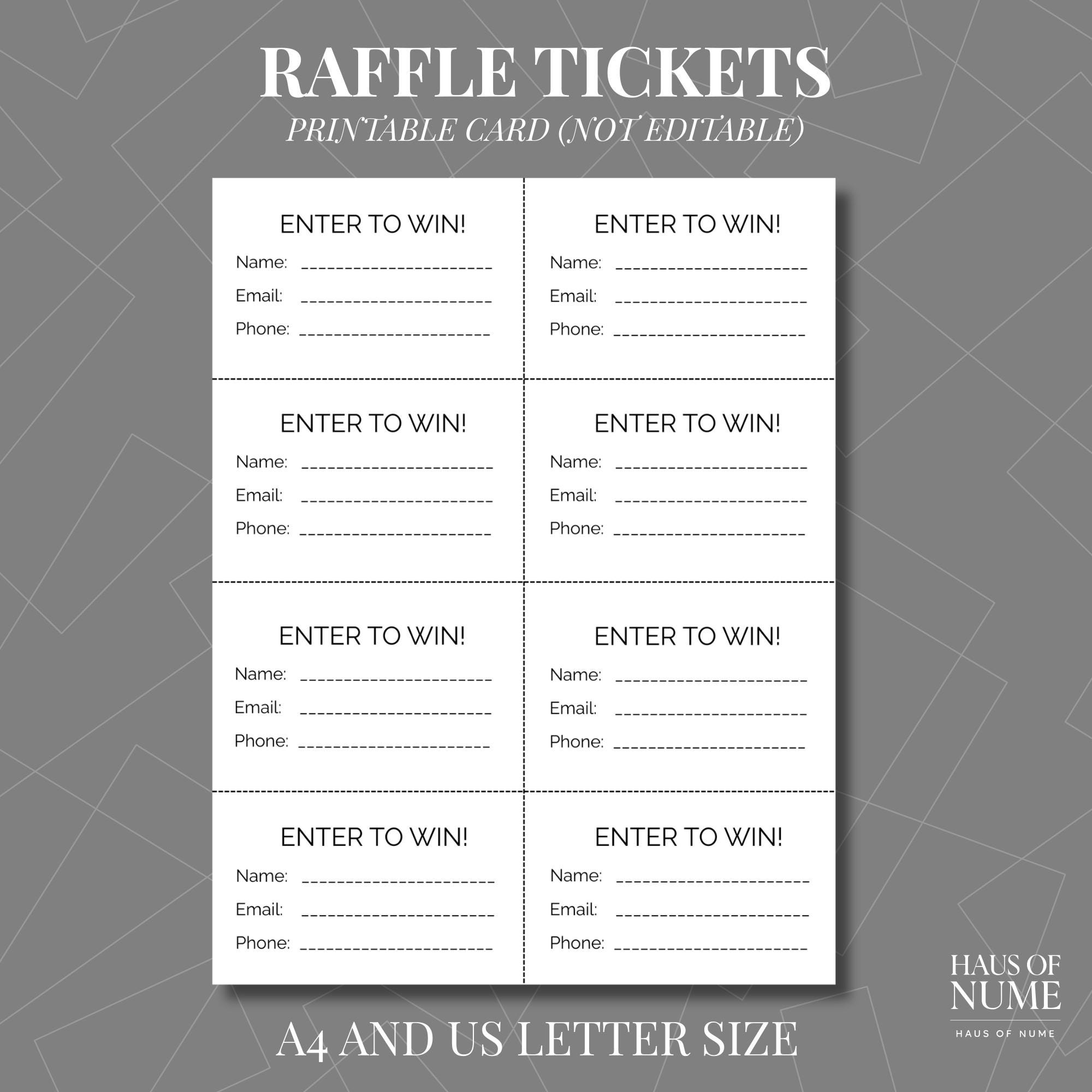 Printable Raffle Ticket Template: DIY Fundraiser Entry Slip (PDF ...