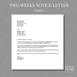 Resignation Letter Template: Editable Two Weeks Notice, Professional ...