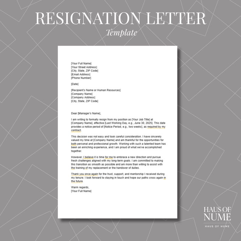 Professional Resignation Letter Template Editable in Google Docs and ...
