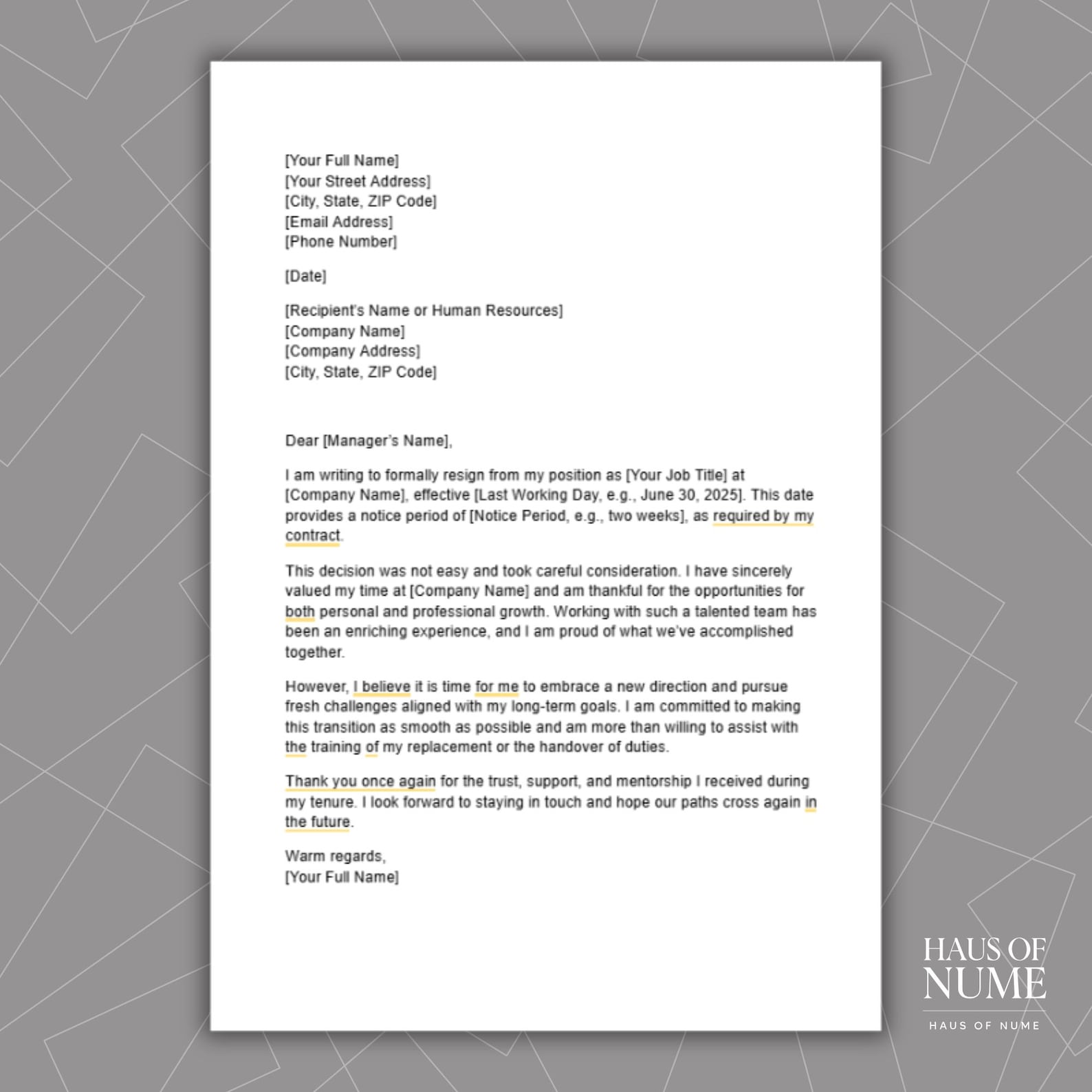 Professional Resignation Letter Template Editable in Google Docs and ...