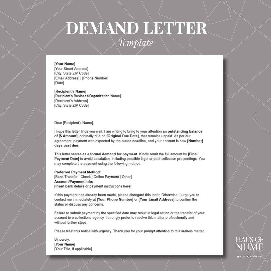 Editable Demand Letter Template: Breach of Contract, Payment Request (word & Google Docs) - Etsy