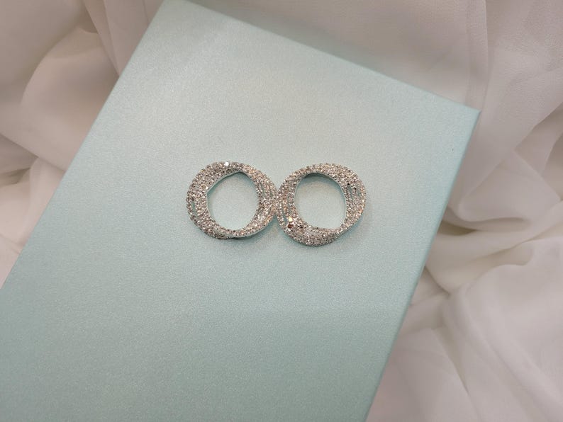 Triple Circle Stud Earrings, Pave Circle Earrings, Silver CZ Earrings, Bridal Jewelry, Wedding ...