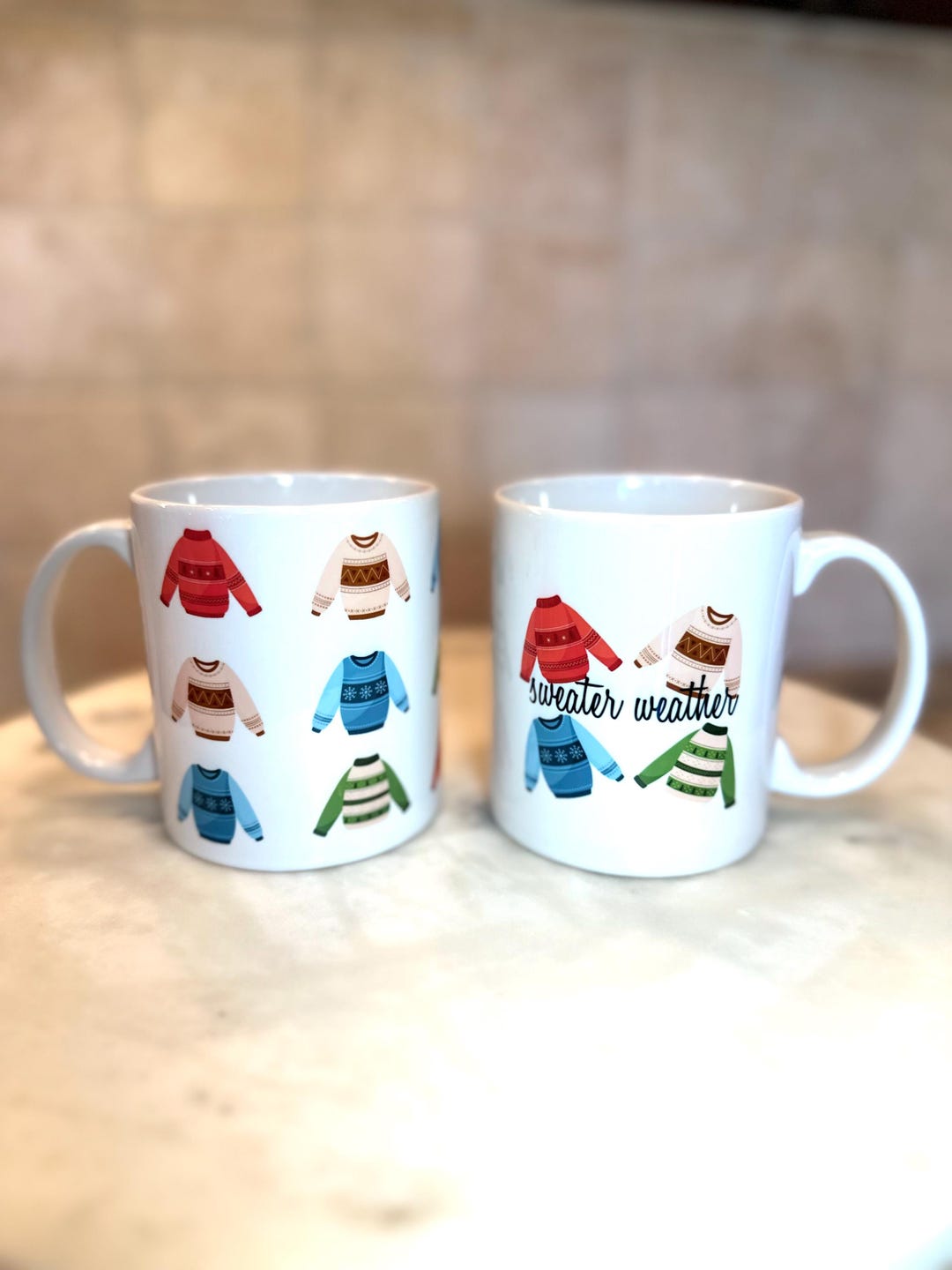 Sweater Weather Mug Set - Set of 2, Cute Sweater Weather Coffee Mugs ...