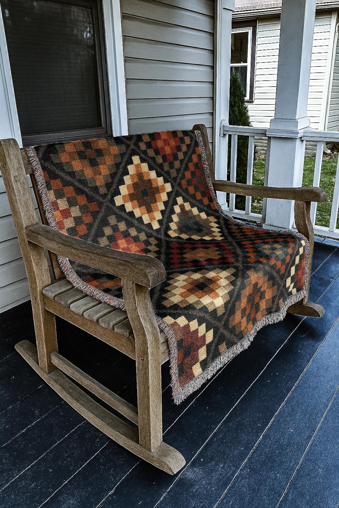 Country Farmhouse Blanket | Dark Rustic Native Folk Tapestry Throw ...