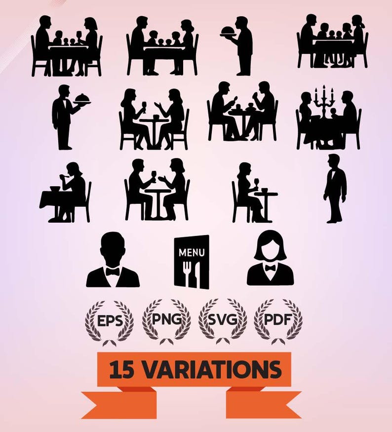 Restaurant Scene SVG Bundle | 15 Elegant Dining Icons for Menus, Wall ...