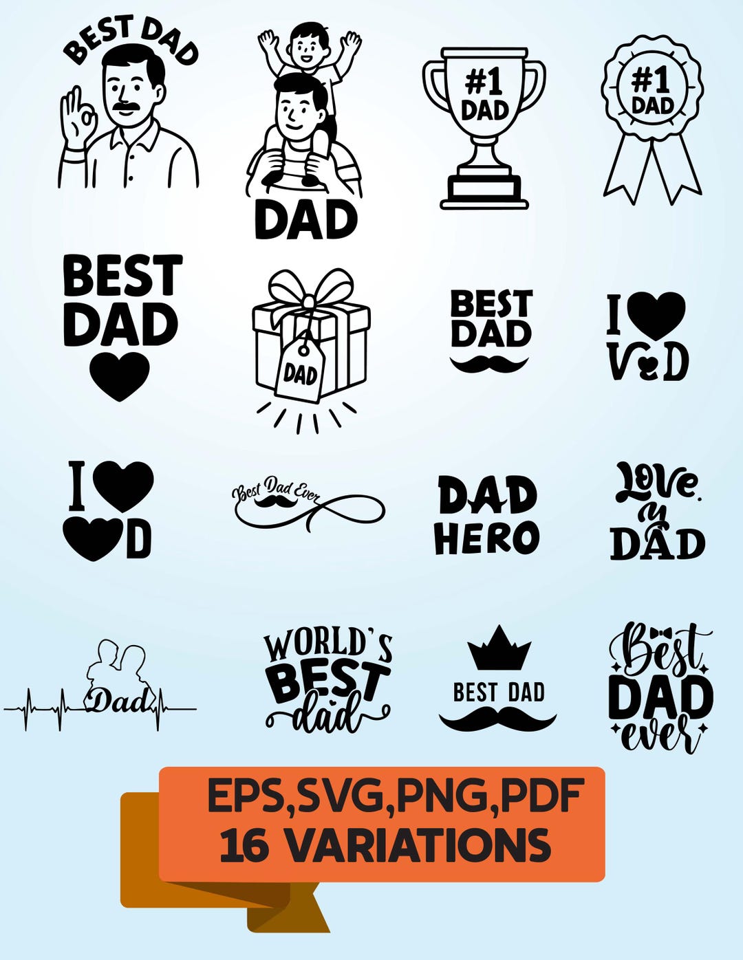 Best Dad SVG Bundle, Father’s Day Icon Clipart Set for Gifts and Crafts ...