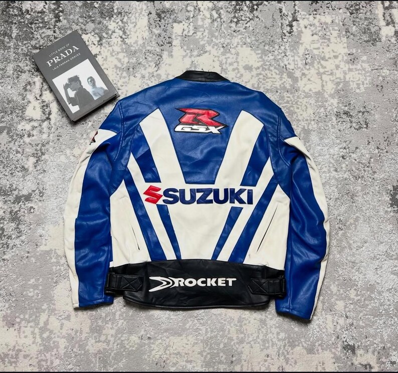Men’s Suzuki Yoshimura Motorbike Racing Cowhide Leather Jacket Handmade ...