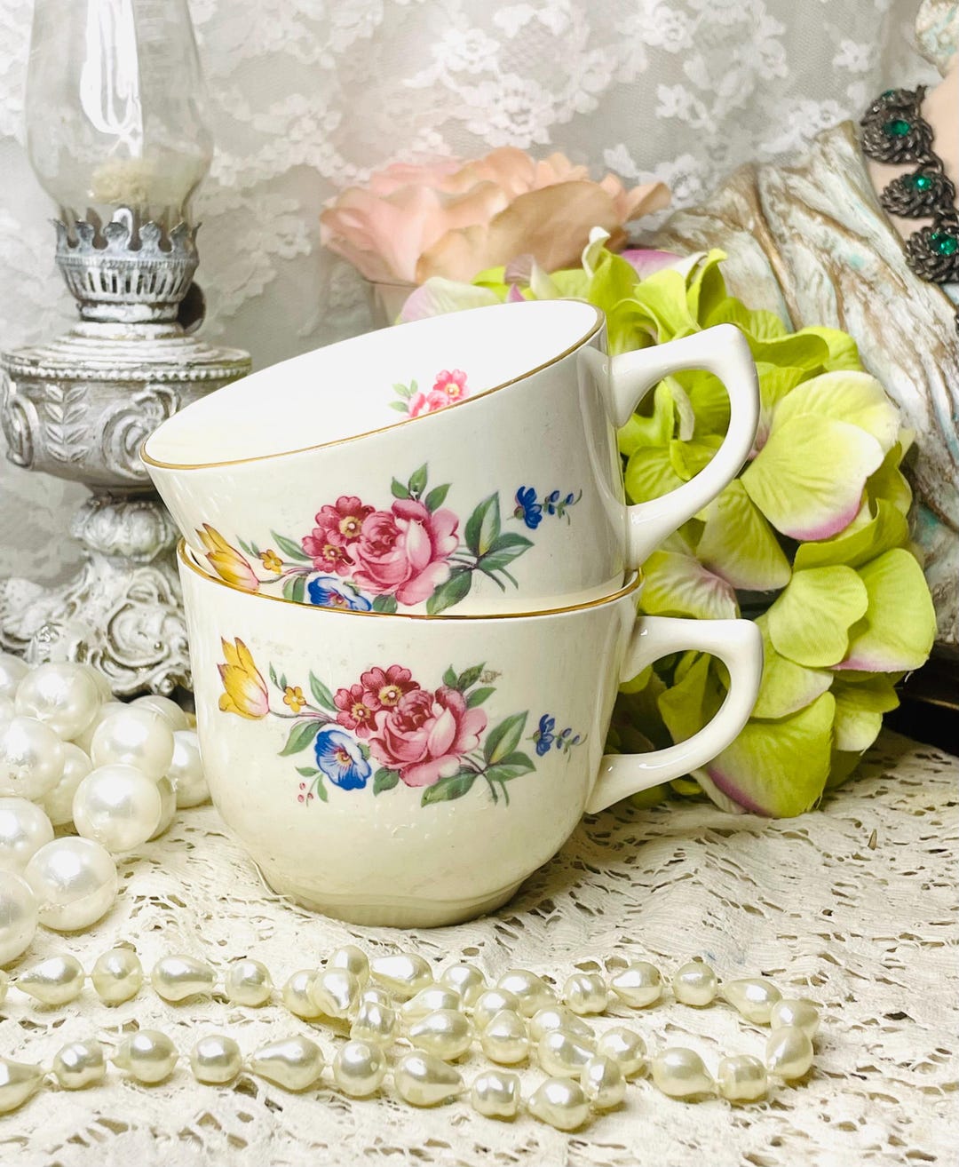 2 Teacups Roses Tea /coffee Cups Pair Scio Hazel Floral , Cottage Tea ...