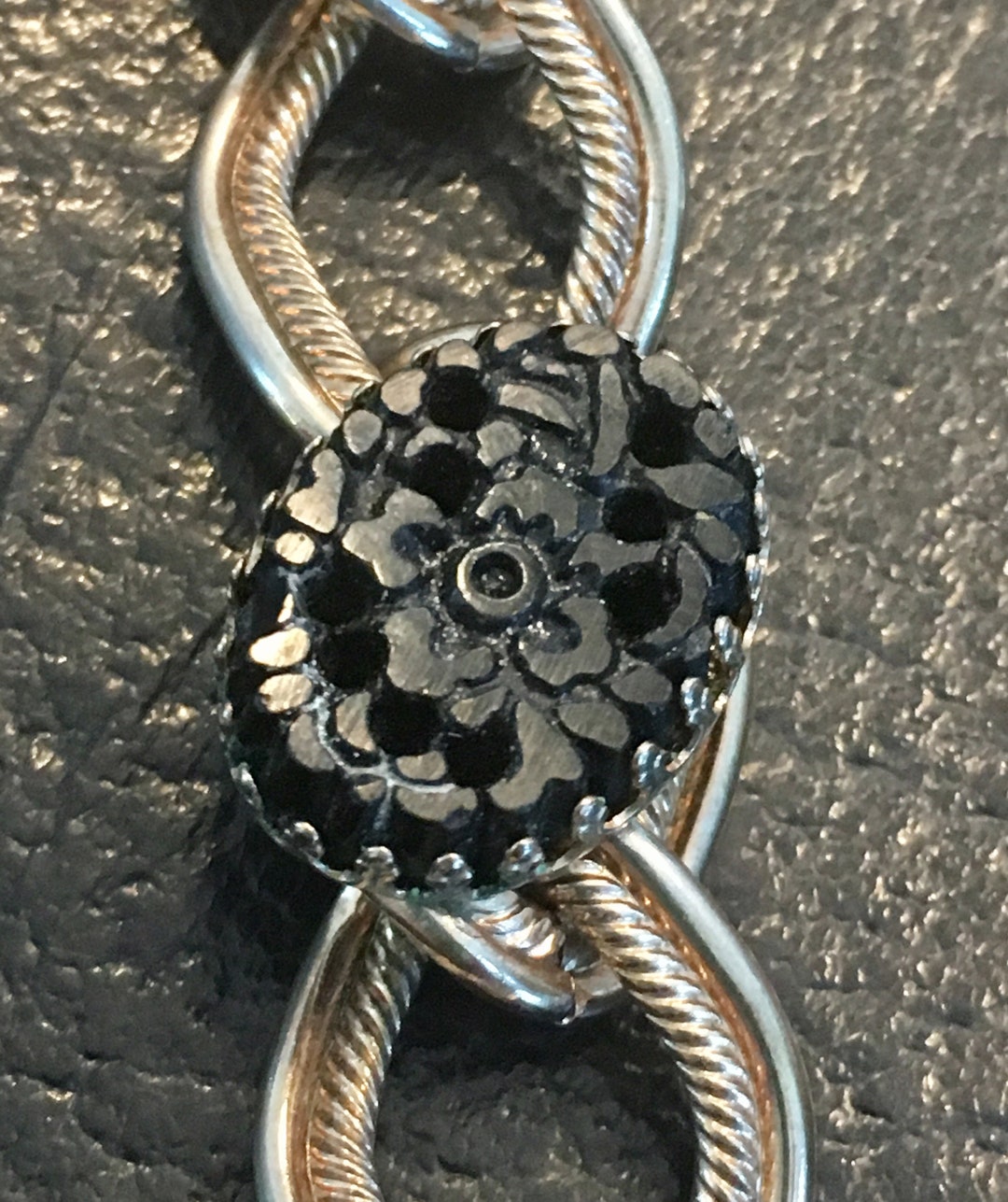 Carved Jet Black Stones, Filigree Bracelet - Etsy