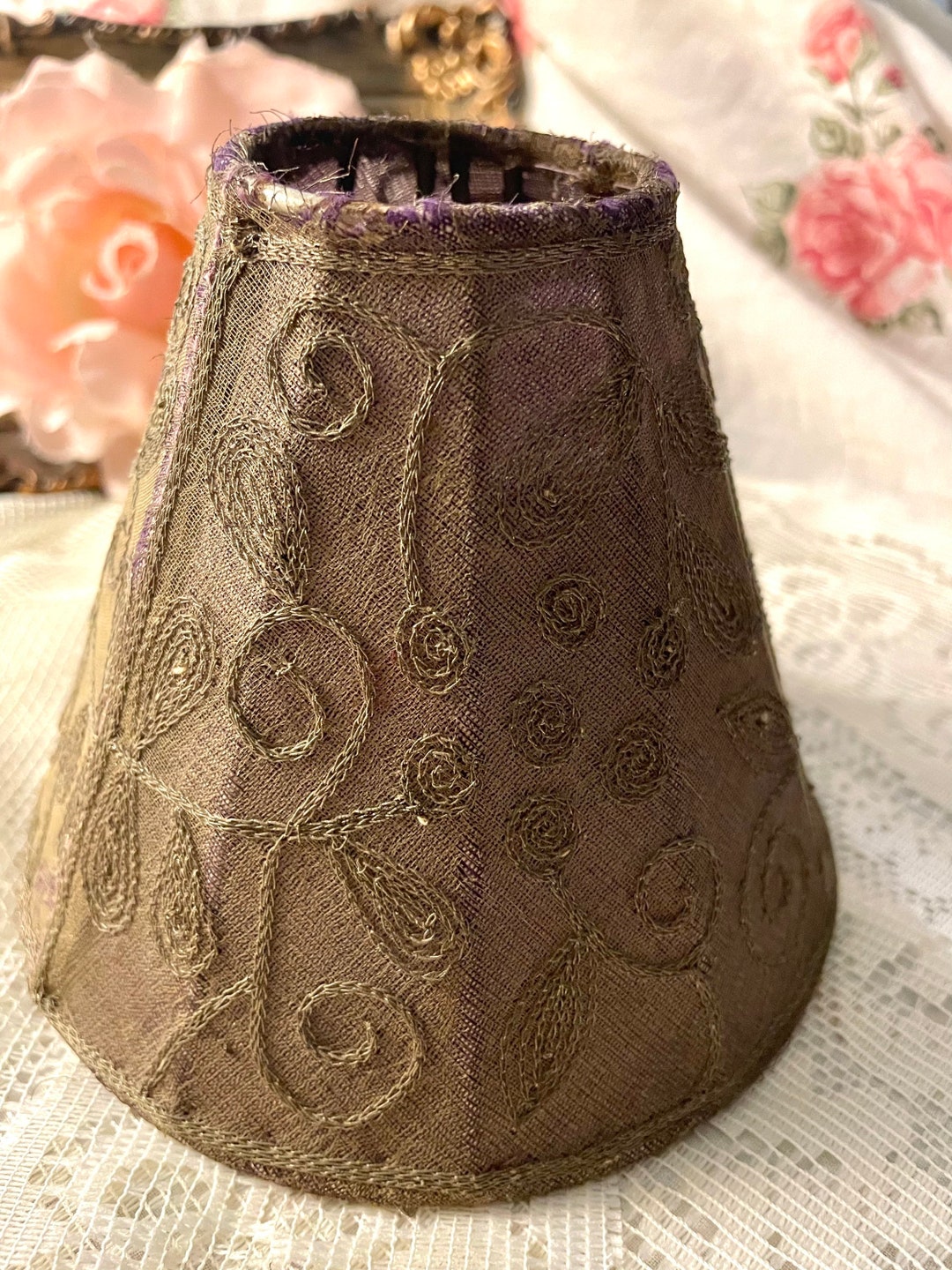 Vintage Tiny Embroidered Lampshade Brown on Brown - Etsy