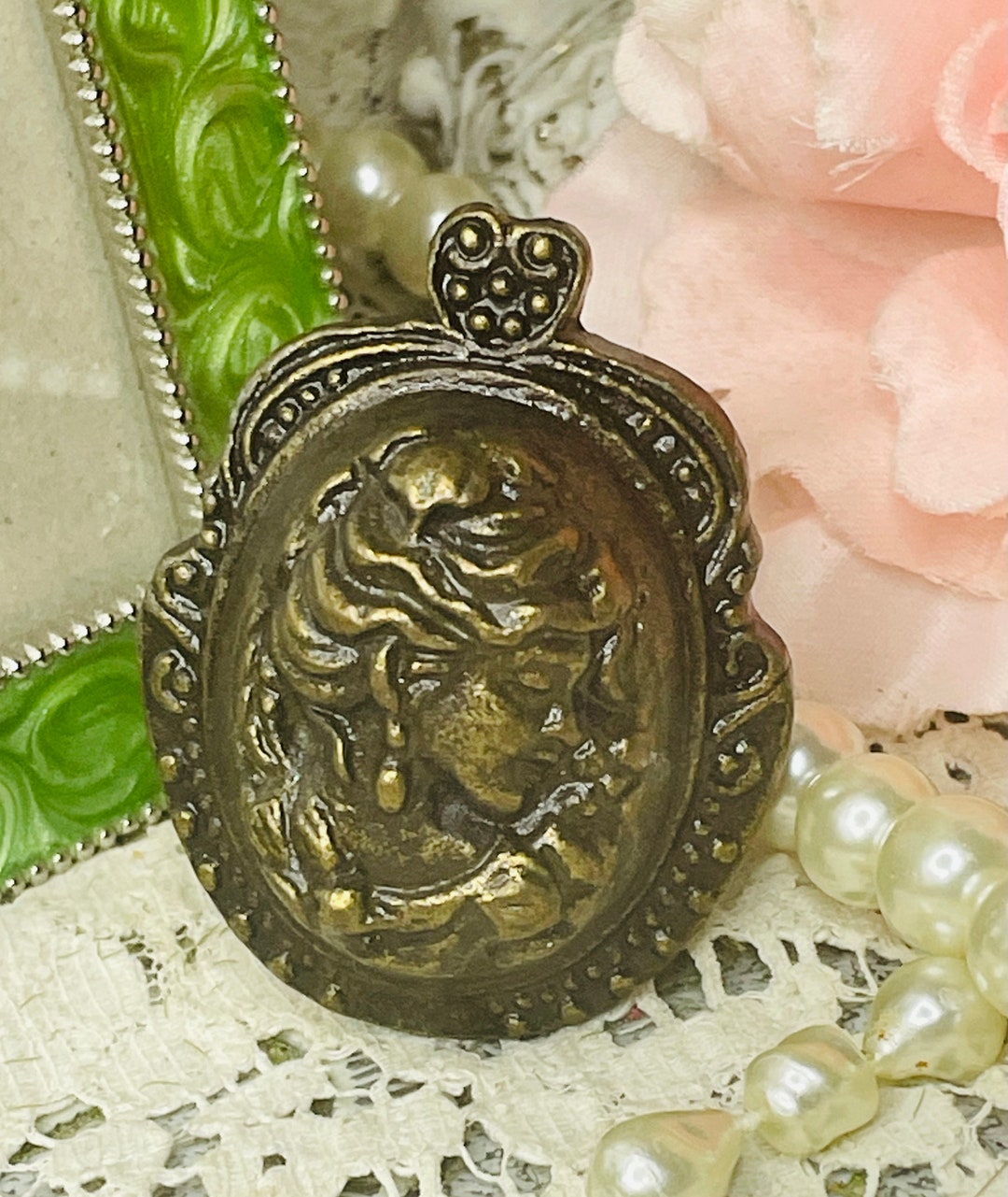 Rare Cameo Beautiful Woman Cupboard KNOB Drawer Pull Heavy Brass - Etsy