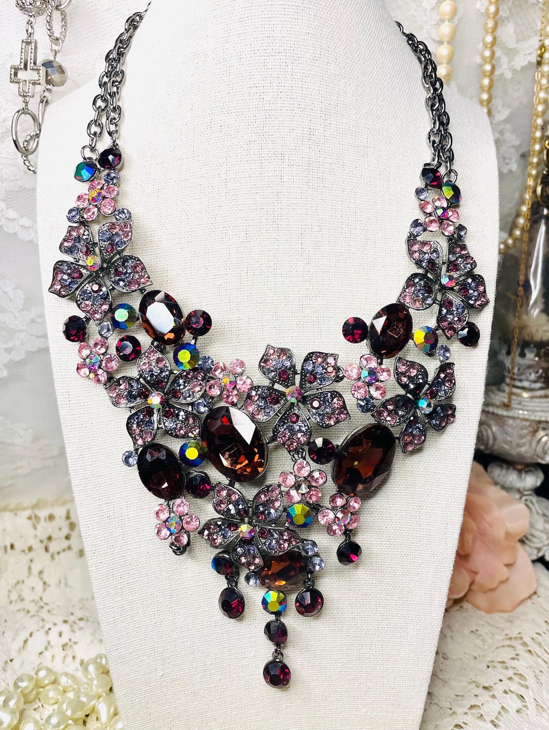 Incredible Mauve Purple Pink Big Flashy Necklace - Etsy