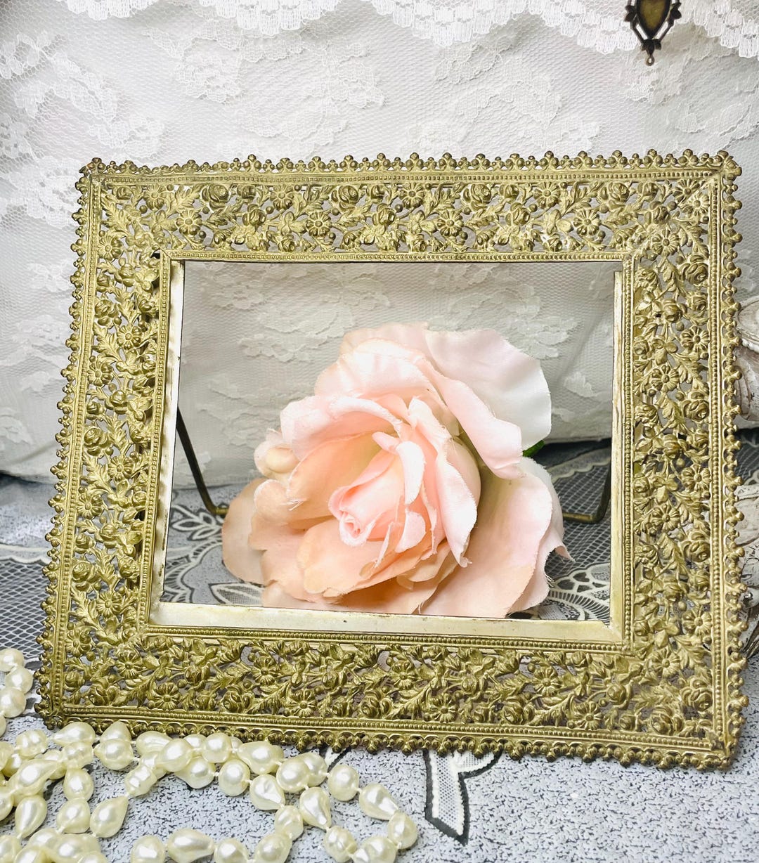 Antique 1850s Brass Filigree Picture Frame Roses Daisies - Etsy
