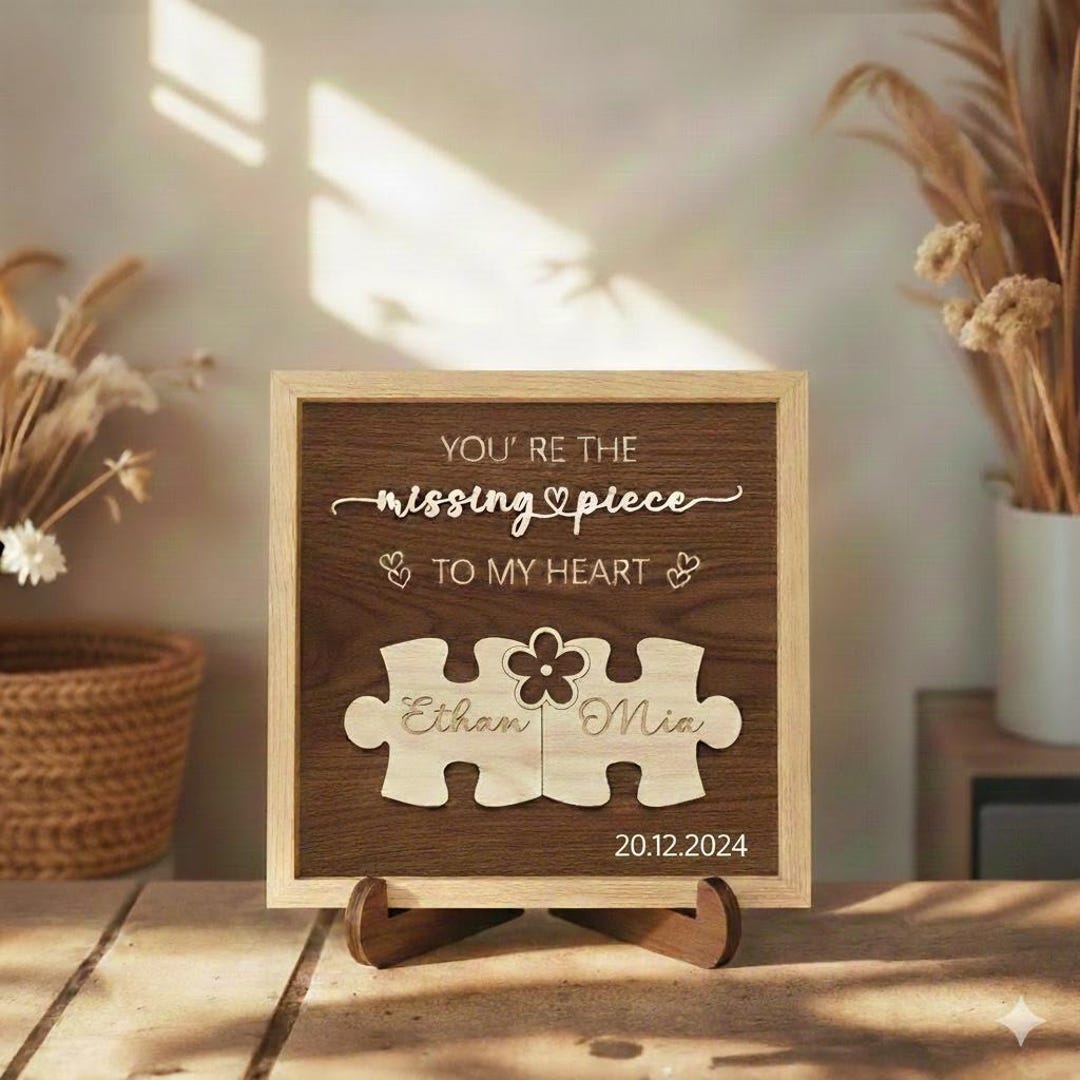 Personalized Couple Puzzle Wooden Sign, Missing Piece Flower Decor ...