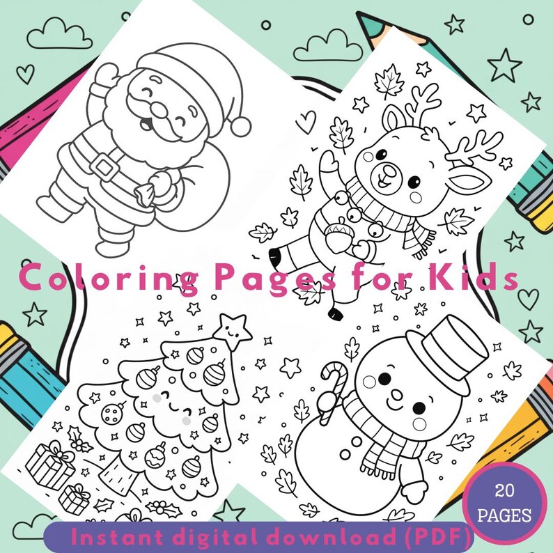 Kawaii Christmas Coloring Pages for Kids – Holiday Activity Book (PDF ...
