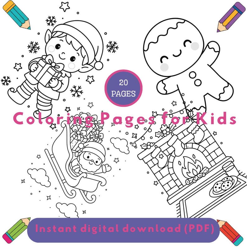 Kawaii Christmas Coloring Pages for Kids – Holiday Activity Book (PDF ...