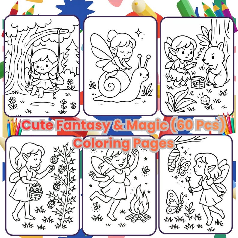 Cute Fantasy Coloring Pages Bundle | Dragons, Fairies, Celestial (PDF ...