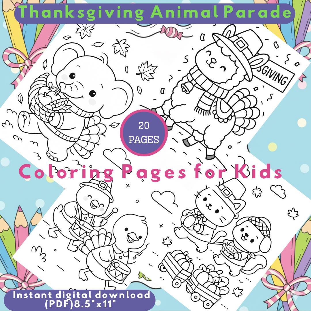 Thanksgiving Animal Parade Coloring Pages for Kids – Cute Fall ...