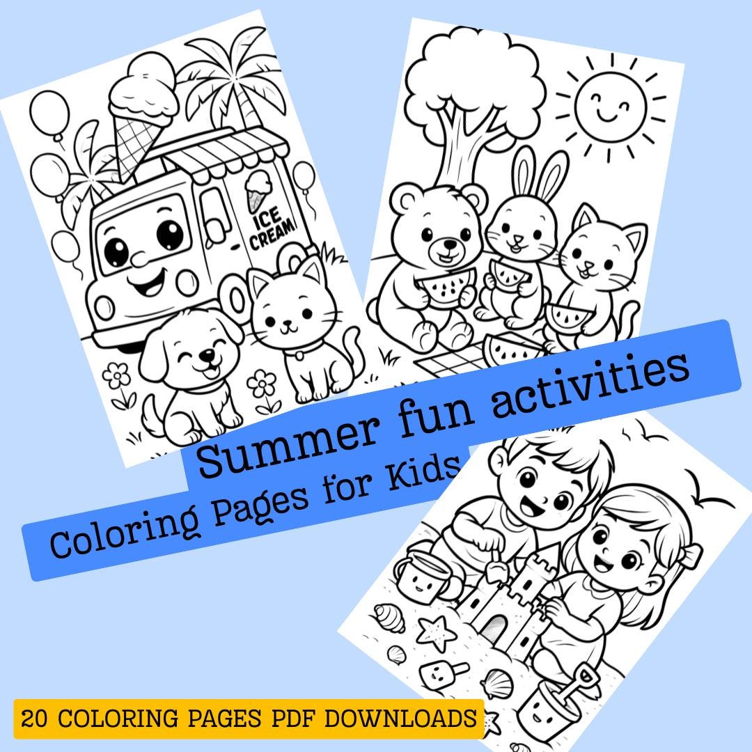 Summer Coloring Pages for Kids – Beach, Picnic, Animals (PDF) - Etsy