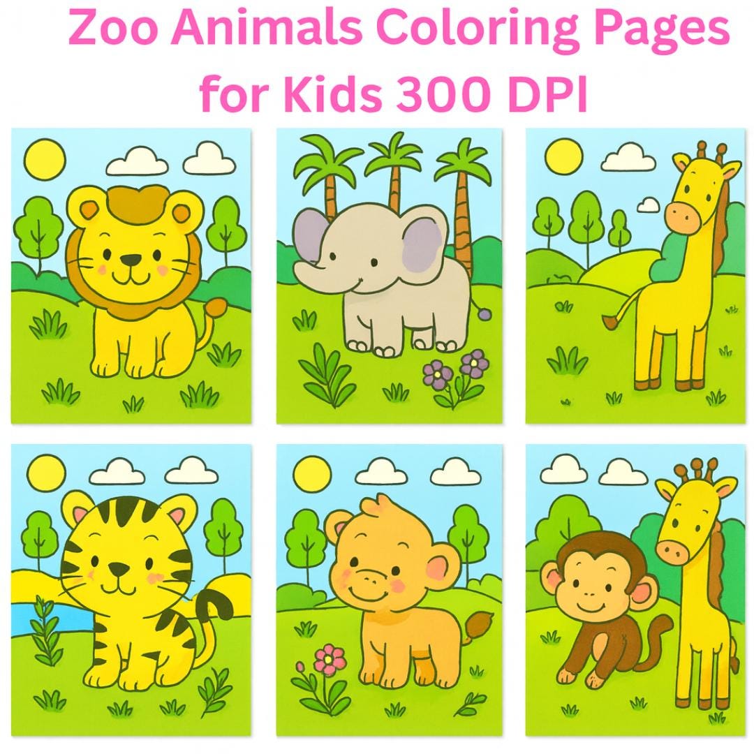 Safari Animals Coloring Pages for Kids: Printable Zoo Activity (PDF ...